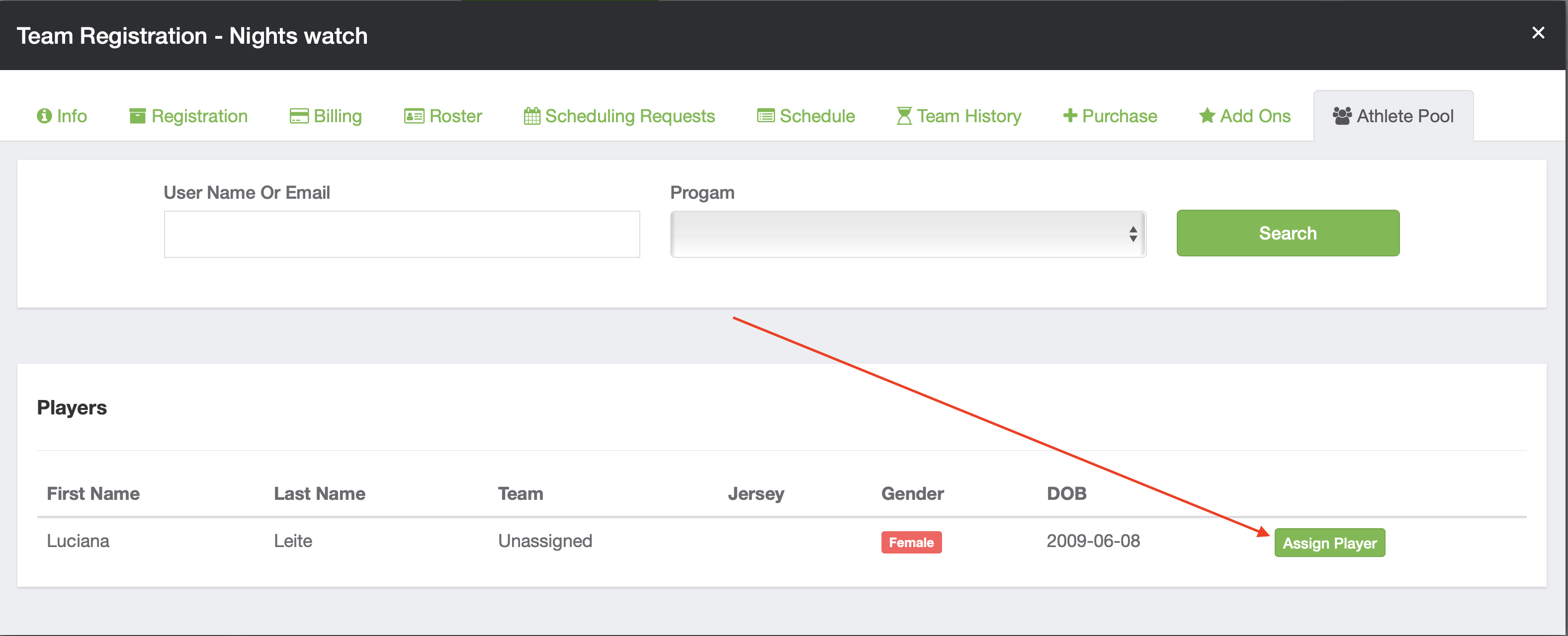 As a Coach/Manager - How to Assign Guest Players to your Event Roster